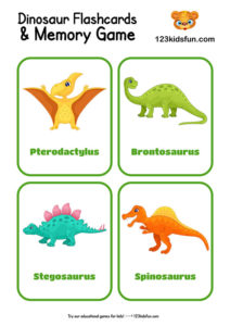 Free Printable Dinosaur Flashcards and Memory Game for Kids | 123 Kids ...