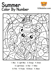 Free Printable Summer Color by Number Coloring Pages for Kids