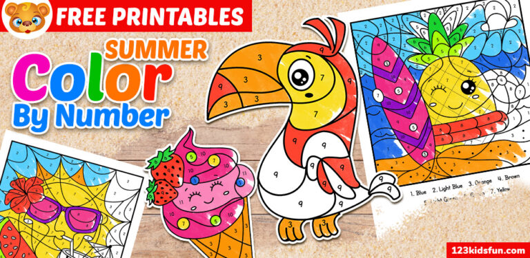 Free Printable Summer Color by Number Coloring Pages for Kids