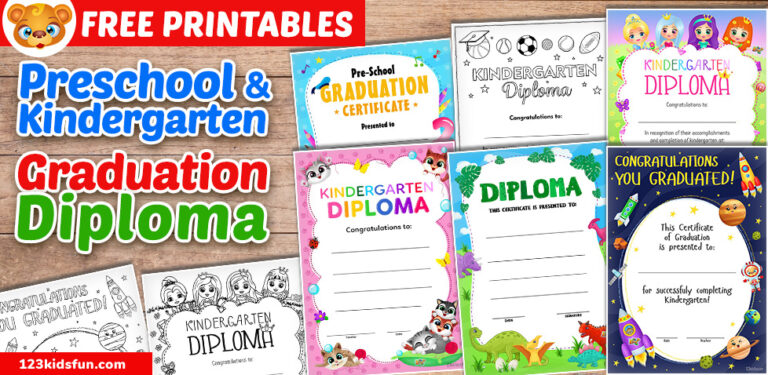 Free Printable Preschool and Kindergarten Graduation Diploma | 123 Kids ...